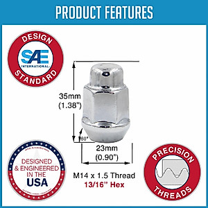 Wheel Accessories Parts 20 Pcs M14x1.5 14x1.5 Thread Bulge Acorn 35mm 1.38" Long Lug Nuts Chrome 13/16" 21mm Hex Fits 2010+ Chevy Camaro | Dodge Charger Challenger | 2014+ Ford Mustang