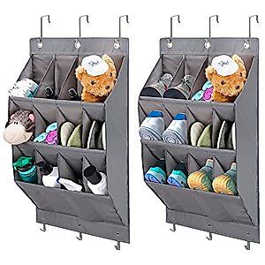 Yiketary 2 Pack Over The Door Shoe Organizer, 12 Large Pockets Hanging Shoe Organizer, Door Shoe Rack with 6 Hooks Shoes Storage Holder for Shoes, Sneakers, and Home Accessories, Grey