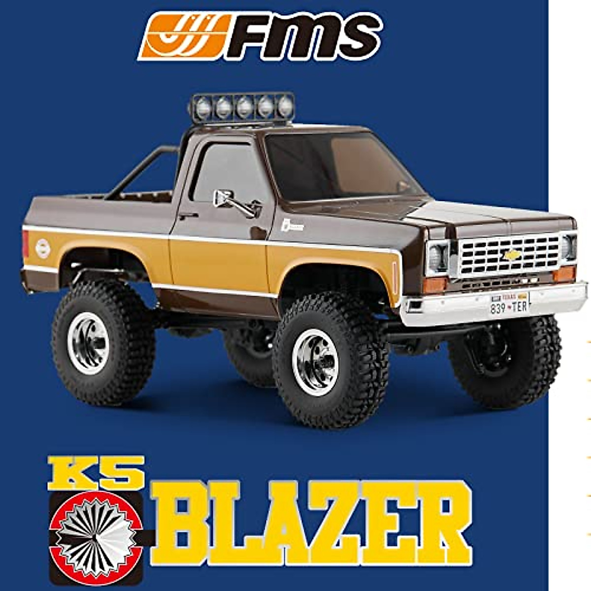 EAZYRC X FMS 1/24 Chevy K5 Blazer 1969s RC Truck RTR Brown, with Lisense RC Crawler, 4WD 5Km+ 2-Speed Transmission RC Car Off-Road Vehicle with 2.4 Ghz Radio, Battery, LED Light and USB Charger