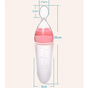 Gaodear Baby Food Feeder,Cartoon Silicone Squeeze Feeding Bottle with Dispenser Spoon for Babies Infant (Pink, 3oz/90ml)