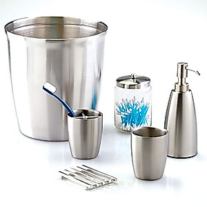iDesign Forma Bathroom Vanity Glass Apothecary Jar for Cotton Balls, Swabs, Cosmetic Pads - Clear/Brushed Stainless Steel