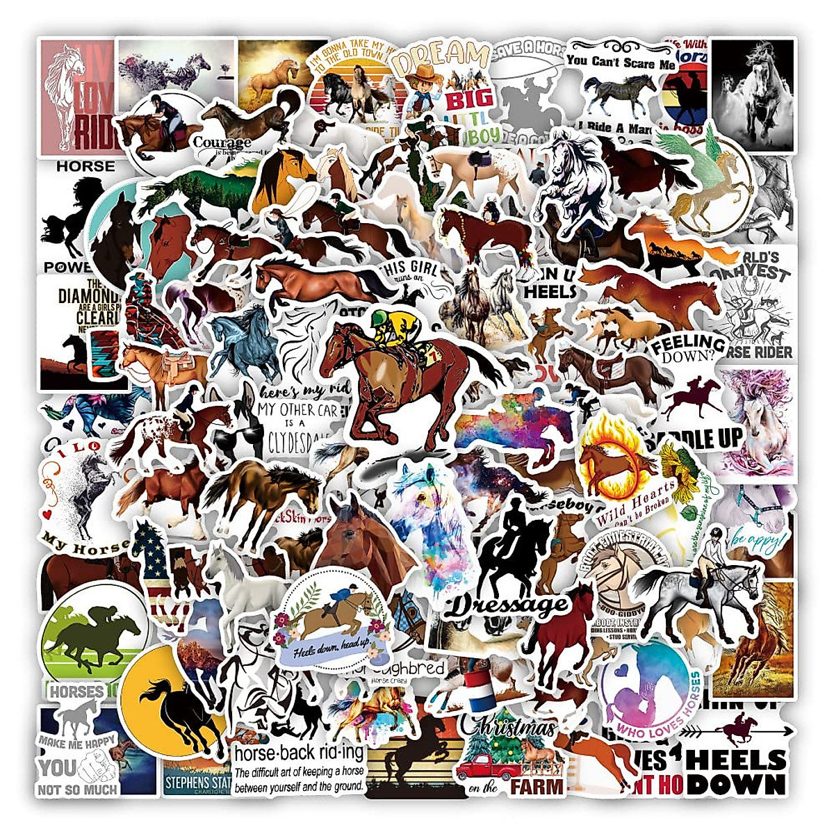 100pcs Horse Stickers, Cute Horse Riding Water Bottle Bulk Stickers for Kids, Vinyl Fall Stickers for Laptop, Horse Gifts for Girls Women Kids (Horse Stickers)