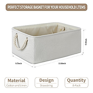 Storage Basket Bins 8 Pack Storage Baskets Bulk for Shelves - Decorative Baskets Storage Cubes Containers W/Handles for Clothes, Books, Home, Garage, Office, Bedroom, Parlor, Car (BeigeWhite)