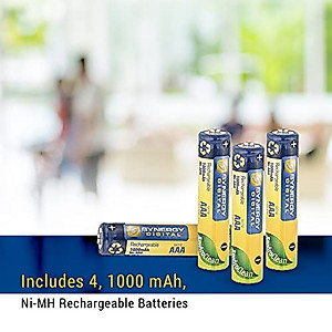 Synergy Digital Ni-MH, 1000 mAh Ultra Hi-Capacity Rechargeable AAA Batteries - 4 Count Pack Long-Lasting Triple A Batteries Use for Cordless Phones Remote Controls Toys & Other Devices