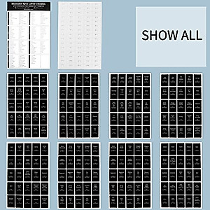 FYY Kitchen Labels, 275 Spice Jar Labels,Minimalist Matte Black Sticker White Text Label +Blank Stickers,Waterproof,Tear Resistant,Write On,Pantry Labels,Organization for Jars Bottles Containers Bins