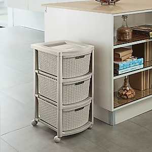 Plastic chest of drawers with 3 colored drawers, Drawer organizer 25in x 15.35in x 13in, Structure with sliding wheels, Drawers with modern design, Storage.