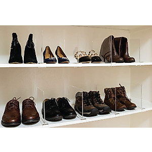 A & R 8 Pack Acrylic Shelf Dividers for Closet - Clear Shelf Organizer for Clothes - Adjustable Storage Separators in Bedroom and Office - Suitable for Wooden or Vertical Shelves