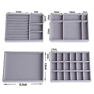Jewelry Trays Organizer, Stackable Closet Dresser Drawer Accessories Tray Set of 4 Drawer Organizer for Earring, Ring, Gadgets & Cosmetics, Display Organizer Necklace Storage Showcase Bracelet Removable Tray