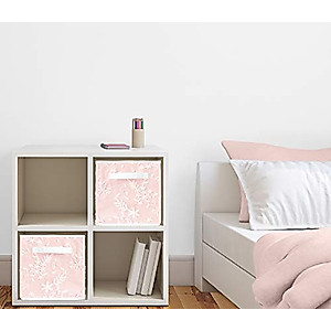 Sweet Jojo Designs Pink Floral Vintage Lace Foldable Fabric Storage Cube Bins Boxes Organizer Toys Kids Baby Children - Set of 2 - Solid Blush Luxurious Elegant Princess Boho Shabby Chic Luxury Flower