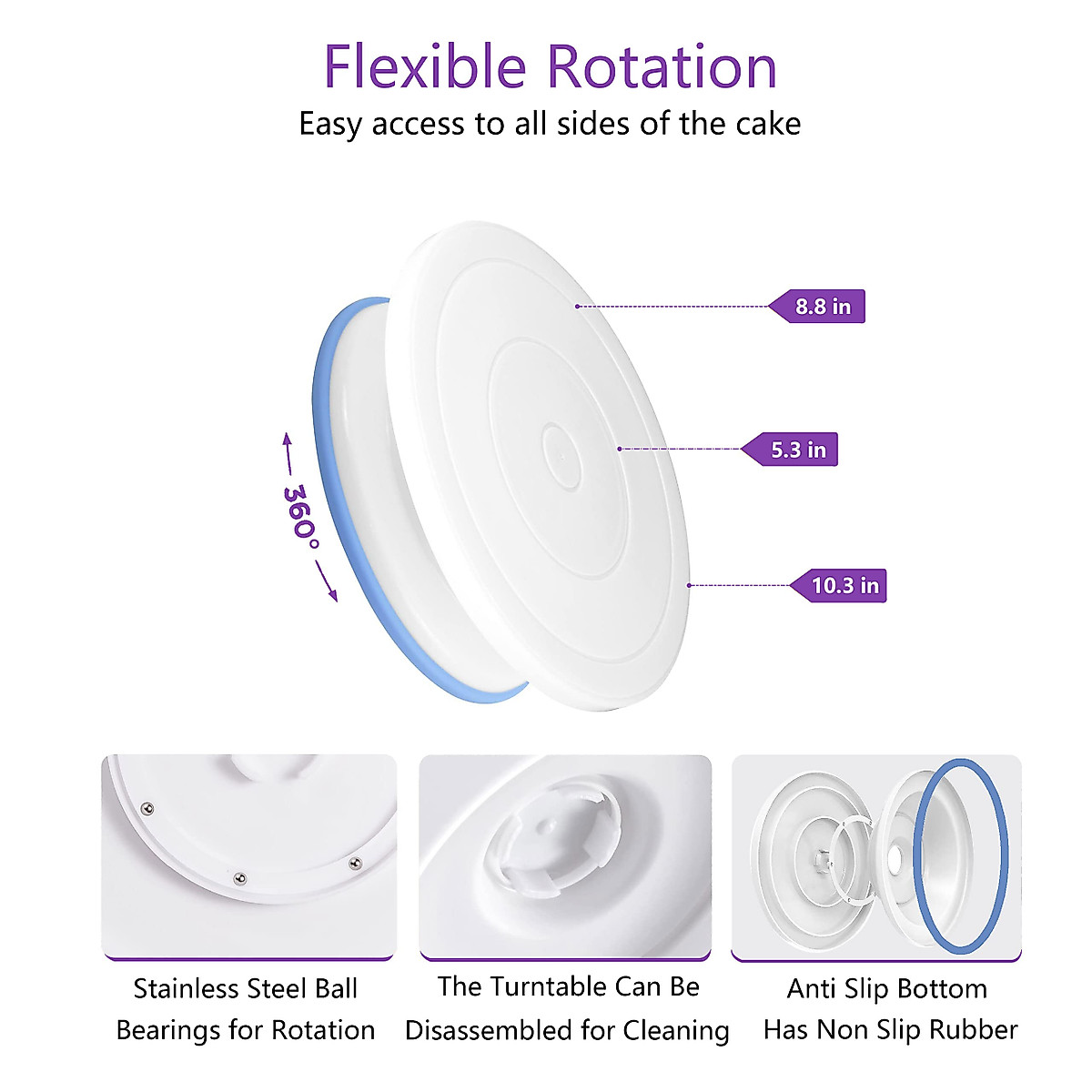 Cake Decorating Supplies Kit for Beginners, Set of 138, Baking Pastry Tools, 1 Turntable stand-55 Numbered Icing Tips with Pattern Chart, Angled Spatula, 8 Russian Piping nozzles-Baking Tools