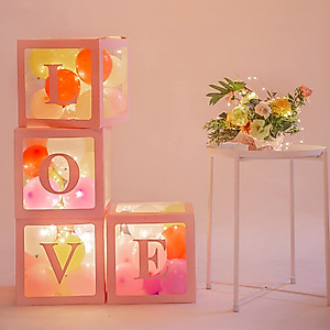 Agyvvt Wedding Party Birthday Balloon Box Decorations (4 Pink Boxes) | 4Letters (L O V E)
