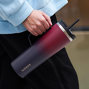 BJPKPK Insulated Tumbler with Handle, 18oz Insulated Tumblers with Lid and Straw, Stainless Steel Metal Water Bottles, Coffee Travel Mugs, Cups, Charming Black Red