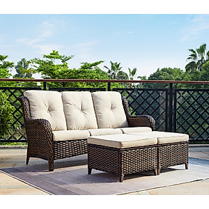 HUMMUH Outdoor Furniture 5 Pieces Patio Furniture Set Wicker Outdoor Sectional Sofa with 2 Patio Chairs,Ottomans