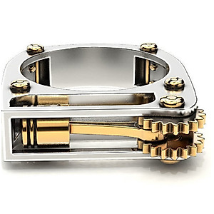 HUKQBUNX 925 Sterling Silver Unique Design Mechanical Gear Steampunk Two-Color Men's and Women's Universal Ring Size 6-10 (Size 10), Clear