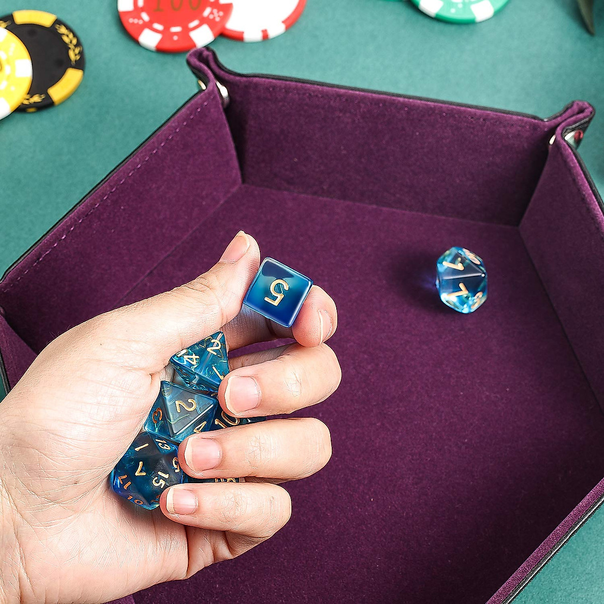 EBOOT 7-Die Polyhedral Dice Compatible with DND Dice Set Dungeons and Dragons with Black Pouch (Transparent Blue)