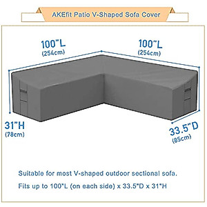 AKEfit Patio V Shaped Sectional Sofa Cover, Waterproof 600D Heavy Duty Outdoor Patio Furniture Set Covers Patio Garden Couch Covers 100"x100"x30"