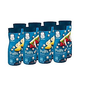 Gerber Teethers Gentle Teething Wafers - Banana Peach, 6 Count & Puffs Cereal Snack, Banana & Strawberry Apple, 8 Count