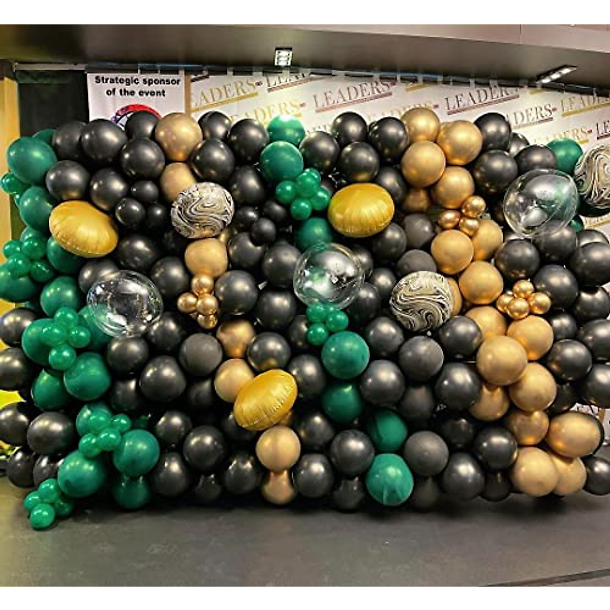 Enanal 147pcs Green Gold Balloon Garland Arch Kit, Dark Green Black and Chrome Gold Latex Balloons with BoBo Balloons for Birthday Wedding Anniversary Graduation Party Decorations (Green)