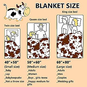 Rezutan Cow Throw Blanket Brown and White Cow Print Blanket for Sofa Couch Bed Warm Fleece Flannel Plush Blanket Cow Throw Blanket CampingTravel Cow Bedding Baby Boys Girls Adults Gift 50x60 inch