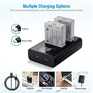 Powerextra LP E5 2 Pack Battery Compatible with Canon LP-E5 Battery and Dual Channel LCD Charger for Canon EOS Rebel XS Rebel T1i Rebel XSi 1000D 500D 450D Kiss X3 Kiss X2 Kiss F