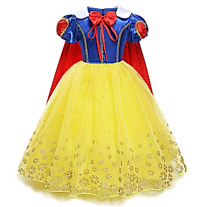 HIHCBF Girls Princess Snow White Costume Birthday Christmas Halloween Carnival Fancy Dress Up w/Cloak Accessories 4-5T