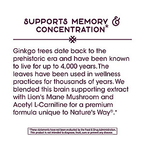 Nature's Way Cognitive Focus, with Gingko, Lion's Mane & Acetyl L-Carnitine, 270 mg per Serving, 30 Capsules