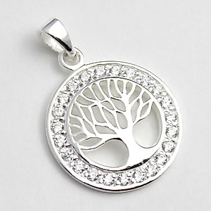 COSUMOSU Tree of Life Sterling Silver Pendant Zirconia Round