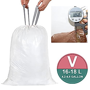 Displayforever Code V Trash Bags Compatible with Code V Custom Fit Drawstring Trash Bags | 200 Count 4.2-4.8 Gallon / 16-18 Liter 1.2 Mil | White Heavy Duty Drawstring Garbage Liners