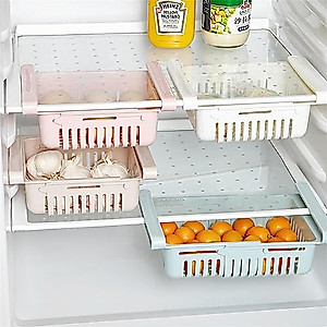 YIWULA 4PCS Drawer for Fridge Kitchen Organizer Refrigerator Storage Rack Fridge Freezer Shelf Holder Pull-Out Drawer Space (Beige+Pink)