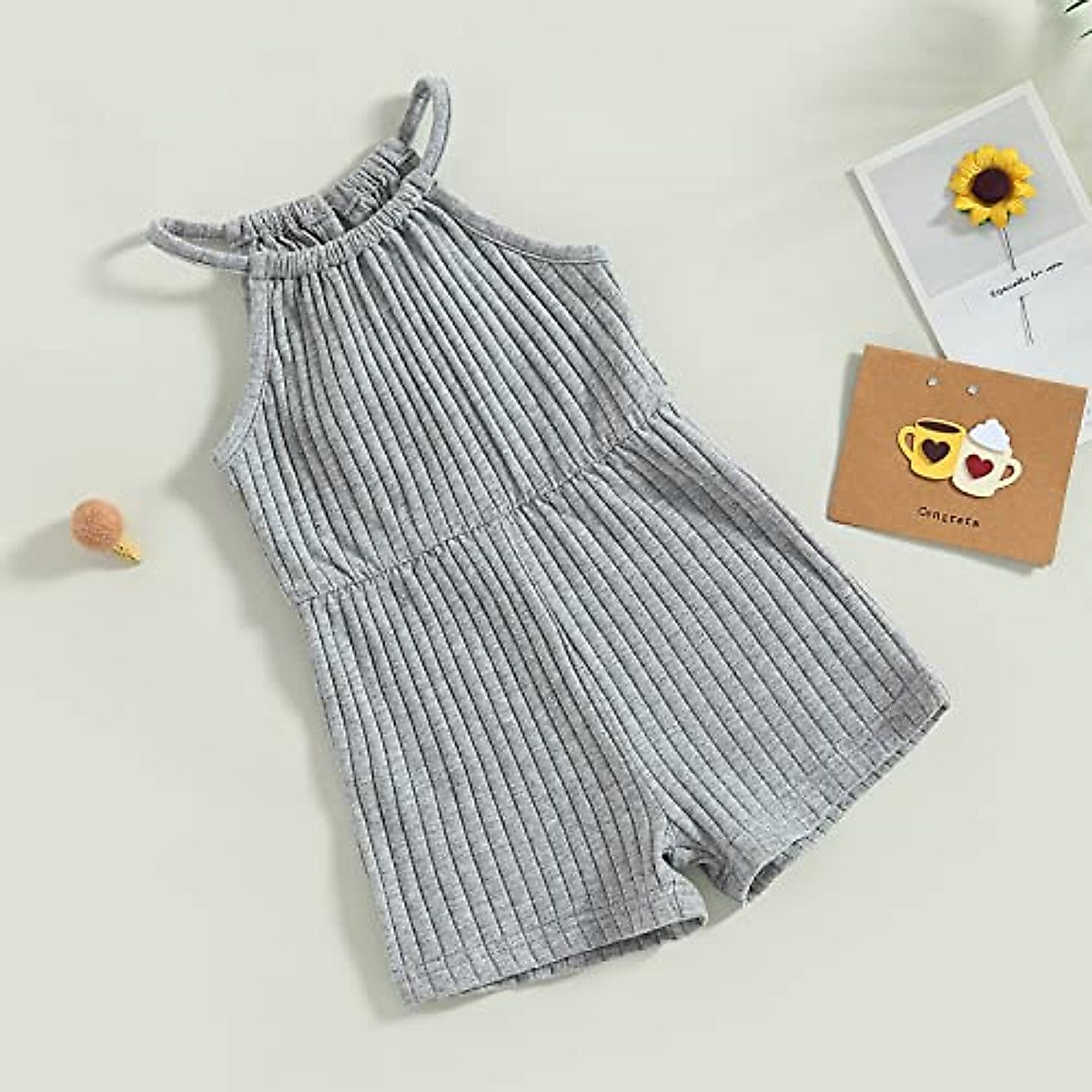 Mubineo Toddler Baby Girl Summer Basic Plain Sleeveless Halter Romper Jumpsuit Overalls Clothes (Grey, 3 Years)