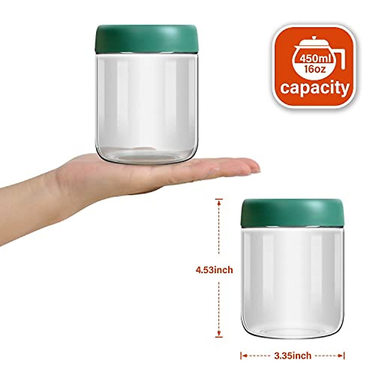 4-pack 16oz glass jar with screw lid for overnight oats condiment salad dressing sauce baby food kids snacks meal prep containers candle canning spice wide mouth Leak proof storage containers airtight- Reusable