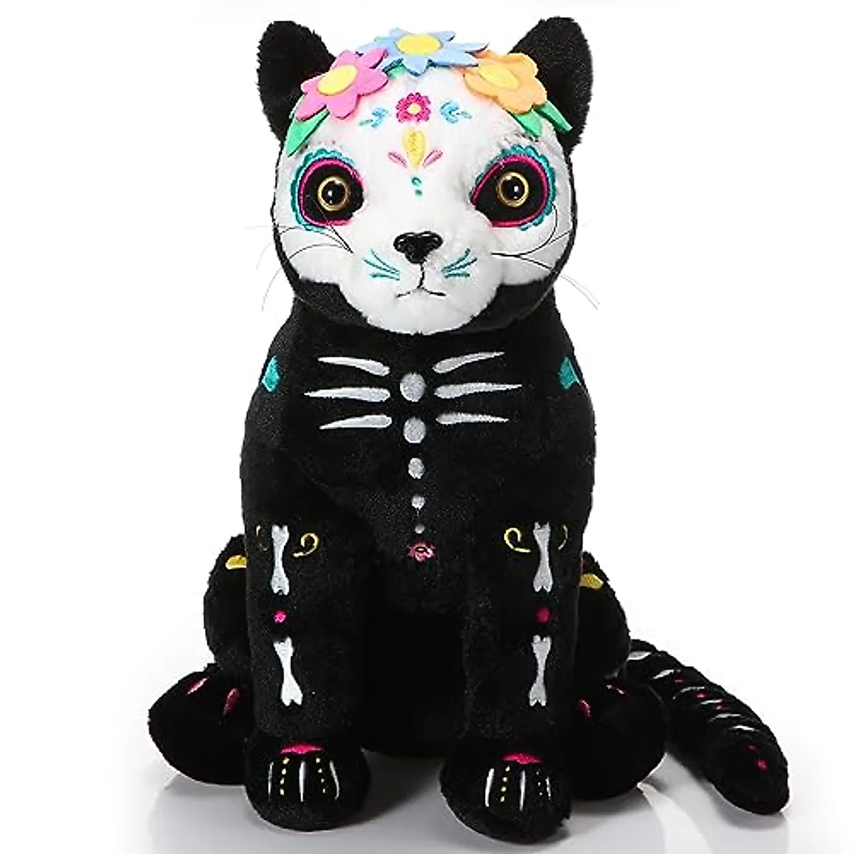 Hiboom Skeleton Black Cat Stuffed Animal 13 Inch Soft Plush Black Kitten Stuffed Animal Nightmare Catnap Plush for Halloween Day of The Dead Decor Gift Birthday Party Favors(Classic Style)