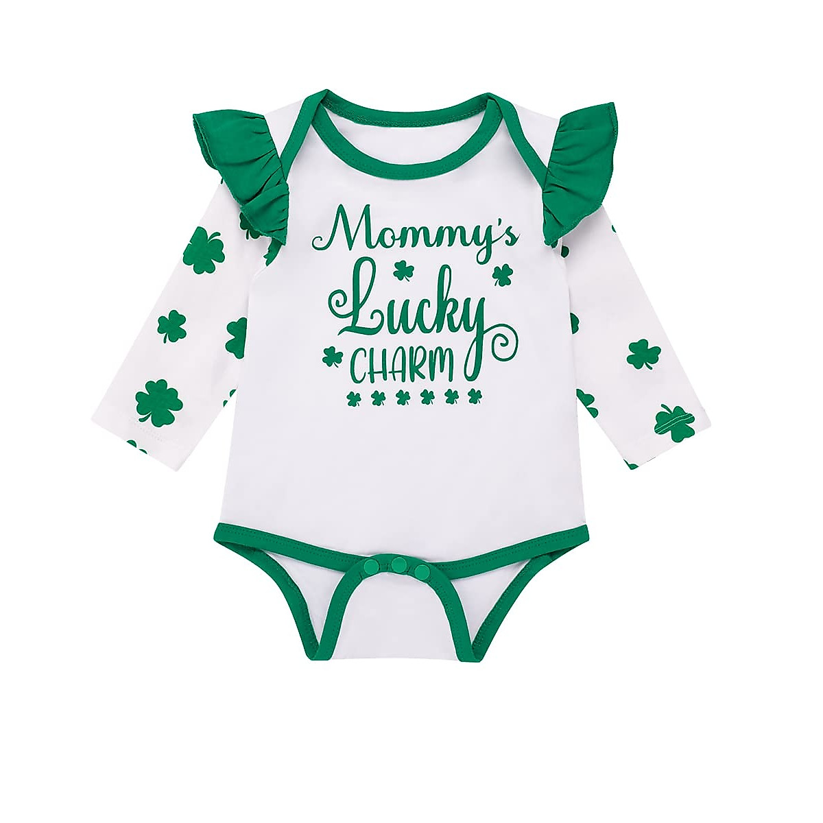 LENSOUS Infant Baby Girls Mommy's Lucky Charm ST. Patrick's Day Green Tutu Dress Skirts Set (Green, 3-6 Months)
