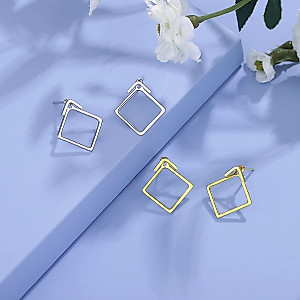 Fiklon Ear Jacket Earrings 925 Sterling Silver Studs Front Back Earrings for Women Minimalist Geometric V Stud Earrings With Back Design (ear jacket-16MM-Silver)