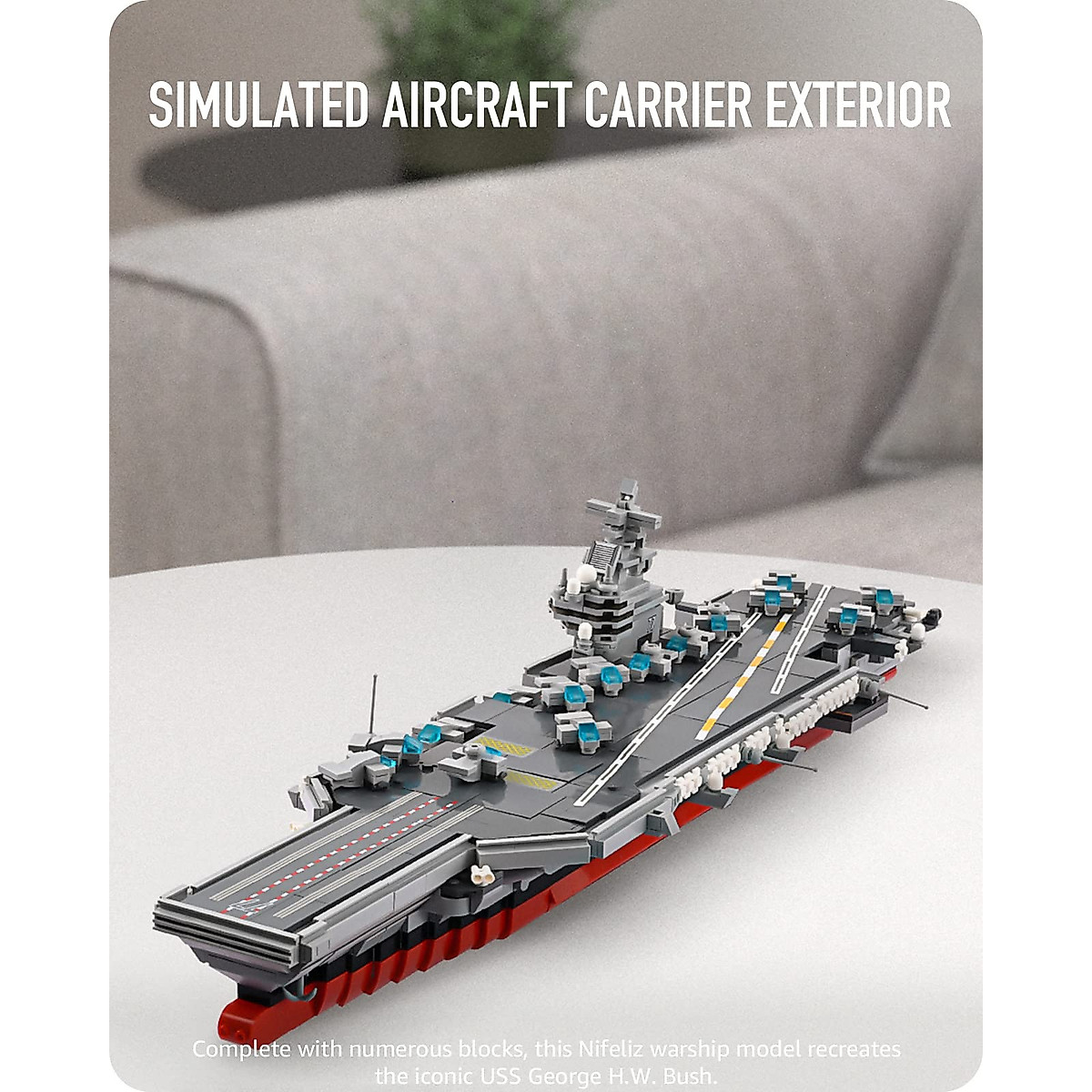 Nifeliz Nimitz-Class Aircraft Carrier, Military Warship Building Model Toy with Technology Components, USS George H.W. Bush Display Set for Adults and Teens (1,969 Pieces)
