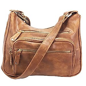 Zzfab Fashion Locking Concealed Carry Big Hobo Bag CCW Cross Body Bag with Credit Card Slots Brown