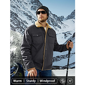 MAGCOMSEN Winter Jackets for Mens Sherpa Jacket Lined Trucker Jacket Cotton Military Jacket Dark Grey XL