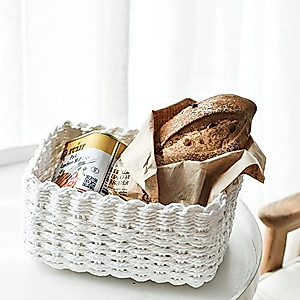 LA JOLIE MUSE Woven Storage Baskets for Organizing, Recycled Paper Rope Basket Bin Divider for Makeup Towel Shelf Cupboards Drawer Closet Dresser, Decorative White Storage Basket Set of 3