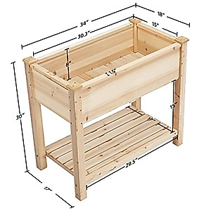 Yaheetech Raised Garden Bed Planter Box with Legs & Storage Shelf Wooden Elevated Vegetable Growing Bed for Flower/Herb/Backyard/Patio/Balcony 34x18x30in