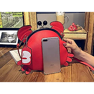 QZUnique Crab Shape Handbag Novelty Crossbody Bag Animal Shaped Purse Detachable Shoulder Bag Women's Satchel Red