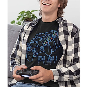 BROOKLYN VERTICAL Boys 4-Pack Short Sleeve Crew Neck T-Shirt with Chest Print | Gaming, Play, Video Gamer Prints for Sizes 6-20 Grey