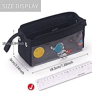 ANGOOBABY Cute Clear Pencil Case Portable Cosmetic Bag with Handle Durable Pen Pouch for Girl Boy Teen School - Black Astronaut
