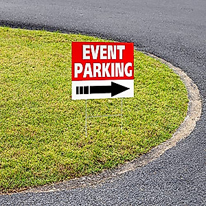 4 PC Event Parking Signs with Arrows - 16 x 12 Double Sided Coroplast Parking Signs for Event - Wedding Parking Signs with Stake - Event Parking Sign Red