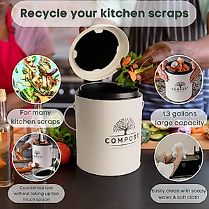 Perfnique Kitchen Compost Bin, 1.3 Gallon Countertop Compost Bin with Lid, Indoor Compost Bucket Includes Inner Bucket Liner and Carbon Filter, Small Compost Bin