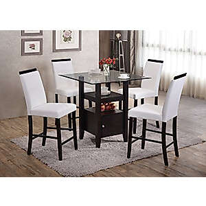 Kings Brand Furniture - 5-Piece Counter Height Dining Set, Table & 4 Chairs (White)