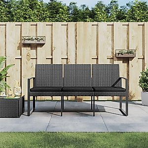 EVERSTRO 3-Seater Patio Bench with Cushions Dark Gray PP Rattan,3Seater Patio Bench: Durable and Comfortable Outdoor Seating Garden Furniture, Outdoor Seating