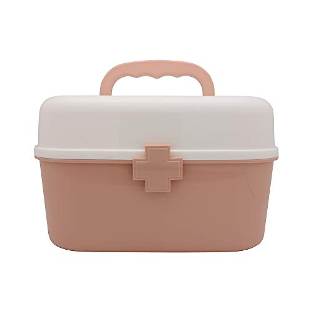 BangQiao Plastic First Aid Storage Box Container Bin with Removable Tray and Portable Handle, Family Emergency Medicine Kit Case Organizer, White&Pink