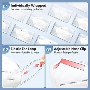 HALIDODO 60 Packs KN95 Face Mask, 5-Ply Comfortable Filter Safety Mask, Protective Face Cover Mask (White)