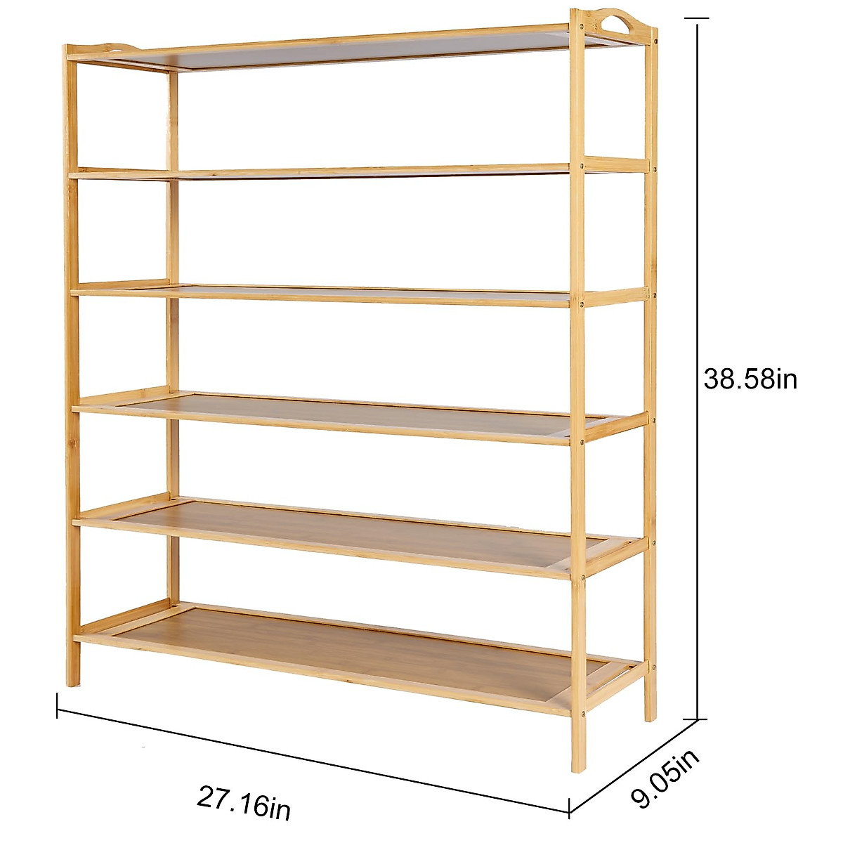 KJDFHNB 6 Tier Bamboo Shoe Rack for Closet, Free Standing Shoe Racks, Stackable Shoes Rack Organizer, Bamboo Wood Shoe Rack for Entryway and Closet Hallway (27.5" x 9.25" x 40.3")