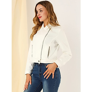 Allegra K Women Biker Notched Lapel Asymmetric Zip Moto Denim Jackets Small White